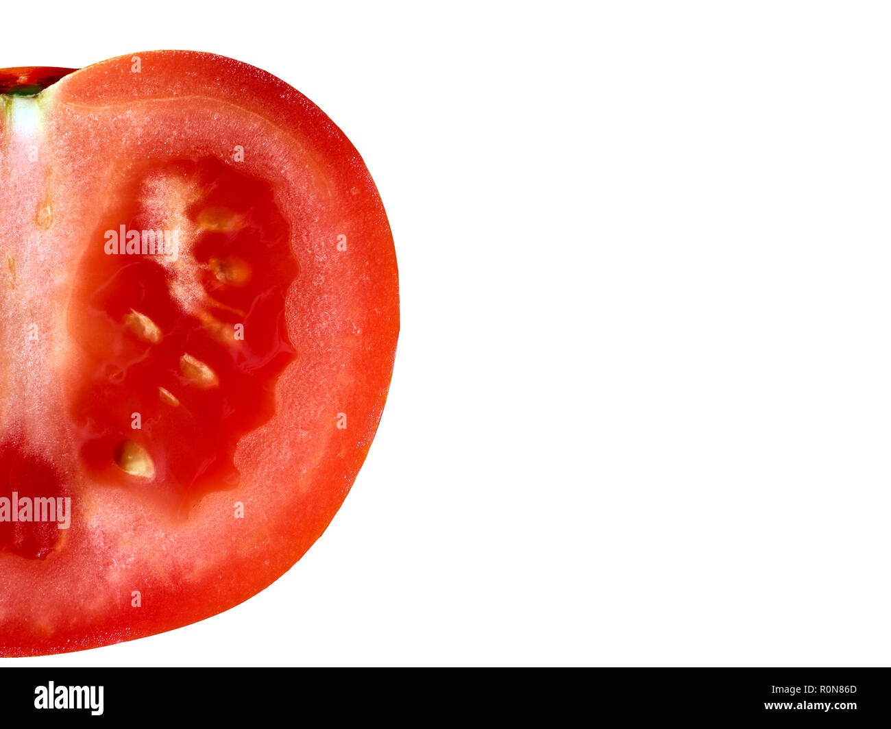 A close up of half a tomato using focus stacking to a very sharp image ...