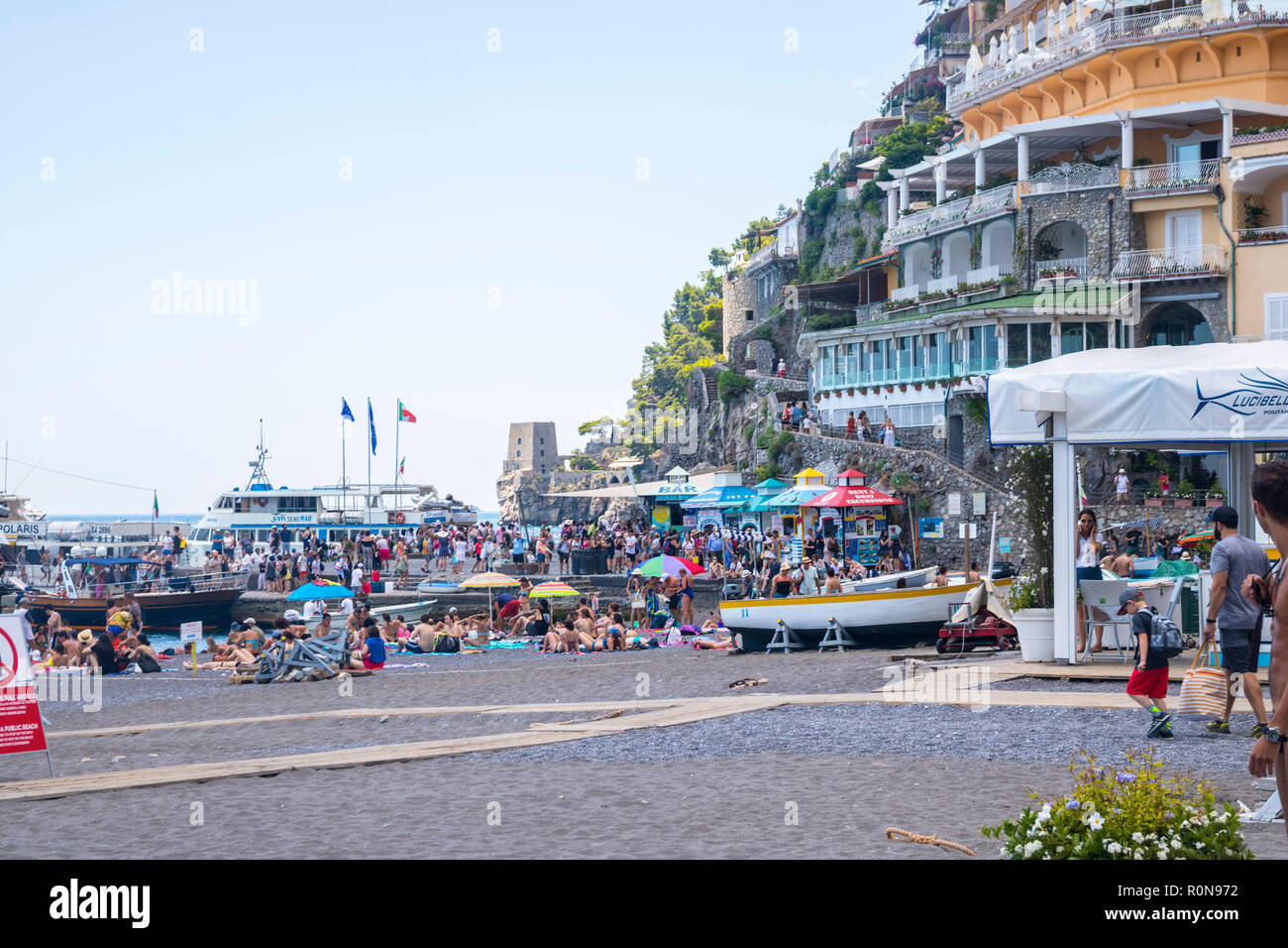 busy port, promenade sea ferry dock Positano Italy Stock Photo - Alamy
