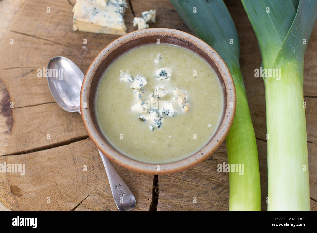 Soup made with Dorset blue vinny cheese, leaks and potatoes Stock Photo ...