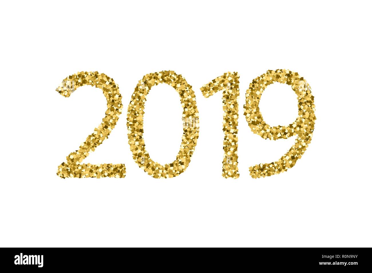 Gold shiny textured numbers 2019 New Year isolated on a white ...