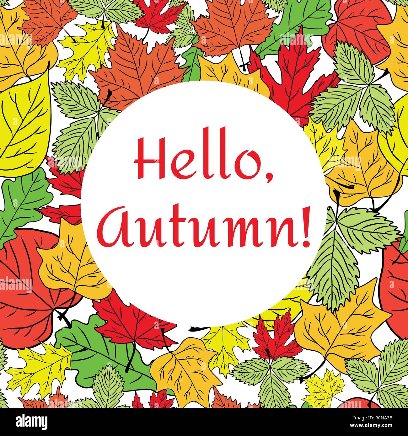 Poster with colourful autumn leaves and inscription Autumn, icon, logo ...