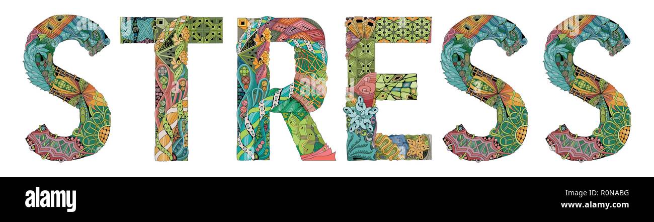 Word STRESS. Vector decorative zentangle object for decoration Stock ...