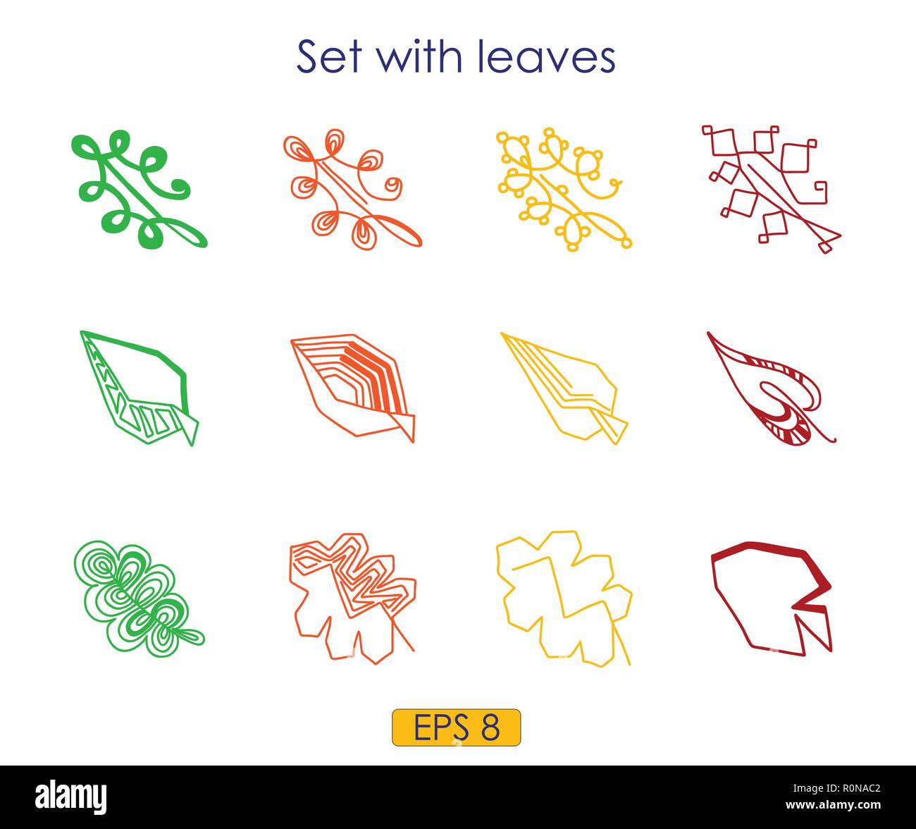 Art sketching set of vector leaves symbols, different interesting ...