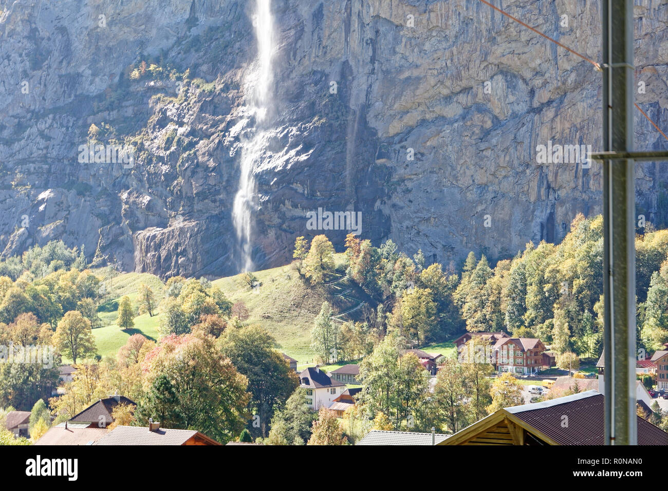 View of Staubbachfall waterfall from train heading for Kleine Scheidegg ...