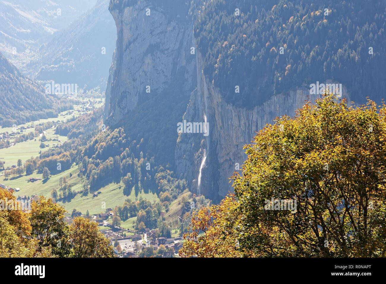 View of Staubbachfall waterfall from train heading for Kleine Scheidegg ...