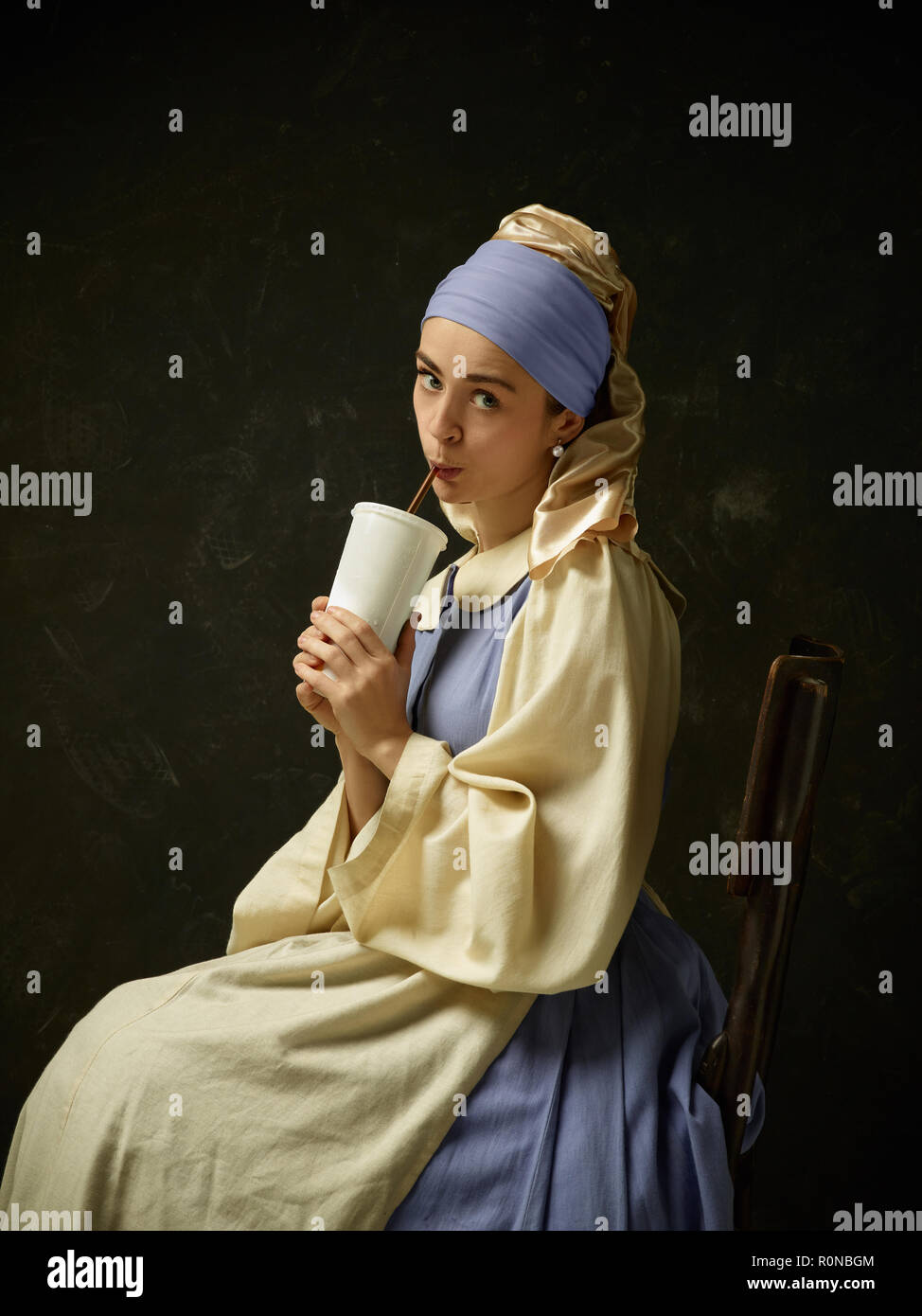 Medieval Woman in Historical Costume Wearing Corset Dress and Bonnet ...