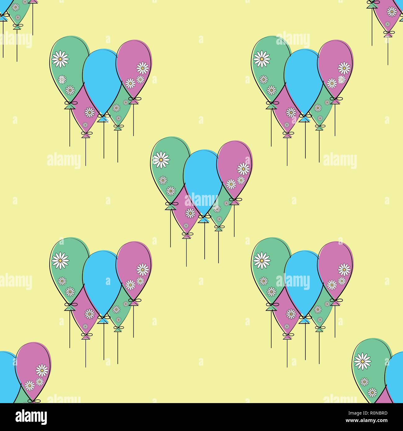 Vector party flat balloons pattern with chamomiles Stock Vector Image ...