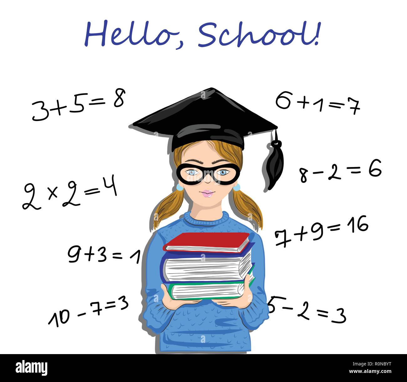 Hello school inspirational quote written on school blackboard. Pupil ...