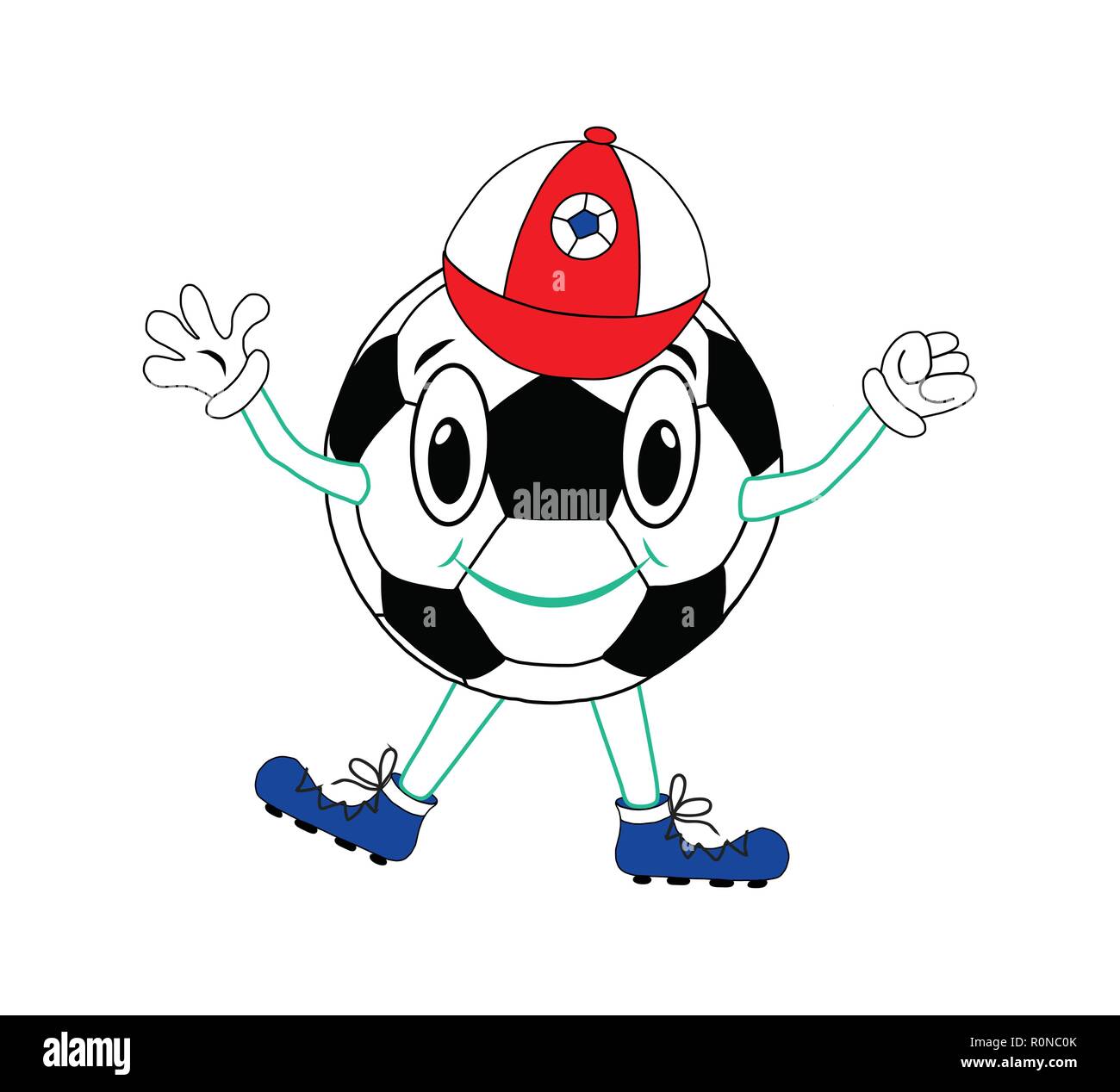 Funny Soccer Ball with peaked cap on a white Background. Vector ...