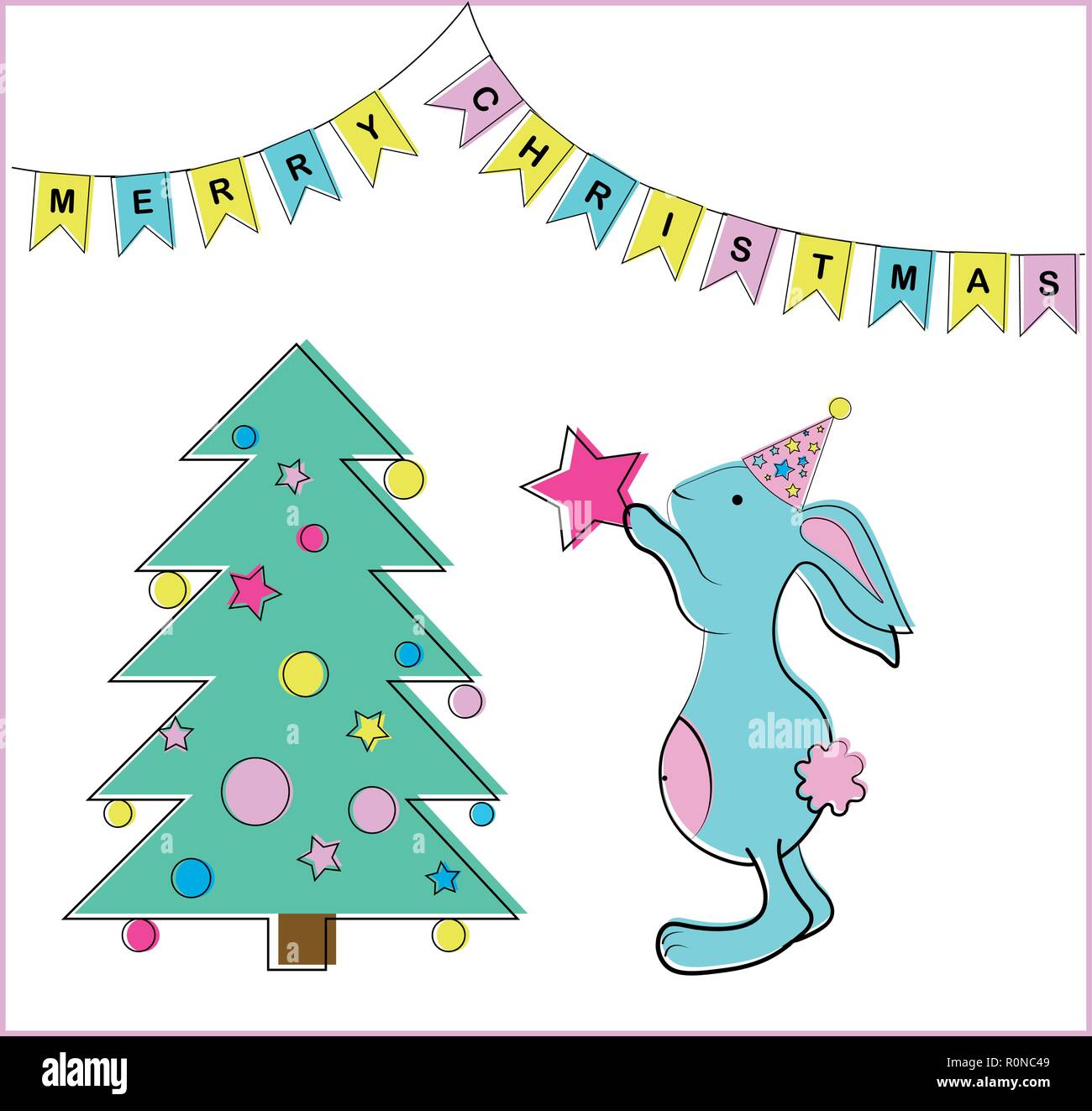 Christmas Tree and rabbit. Vector Illustration Stock Vector Image & Art ...