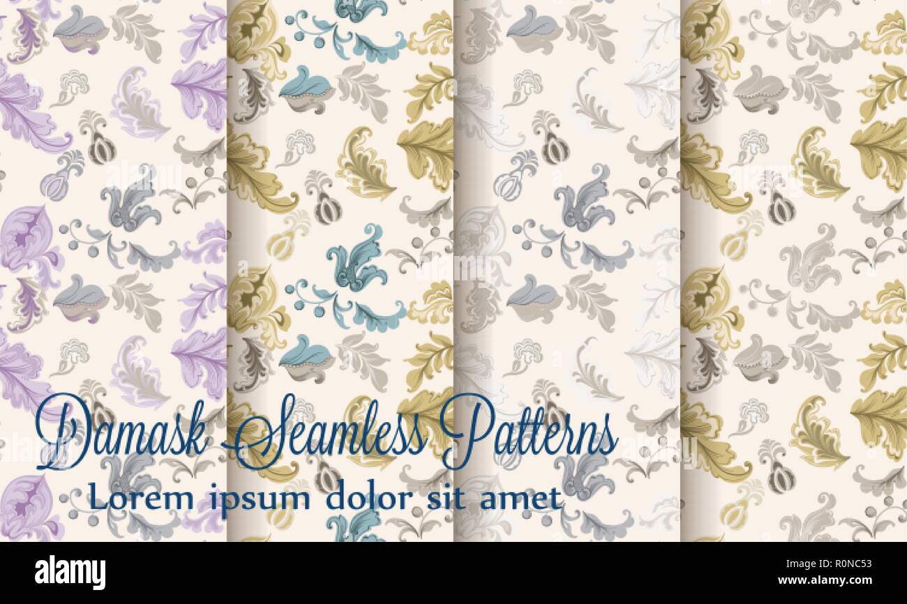 Vintage damask patterns set collection Vector. Old 30s style decoration ...