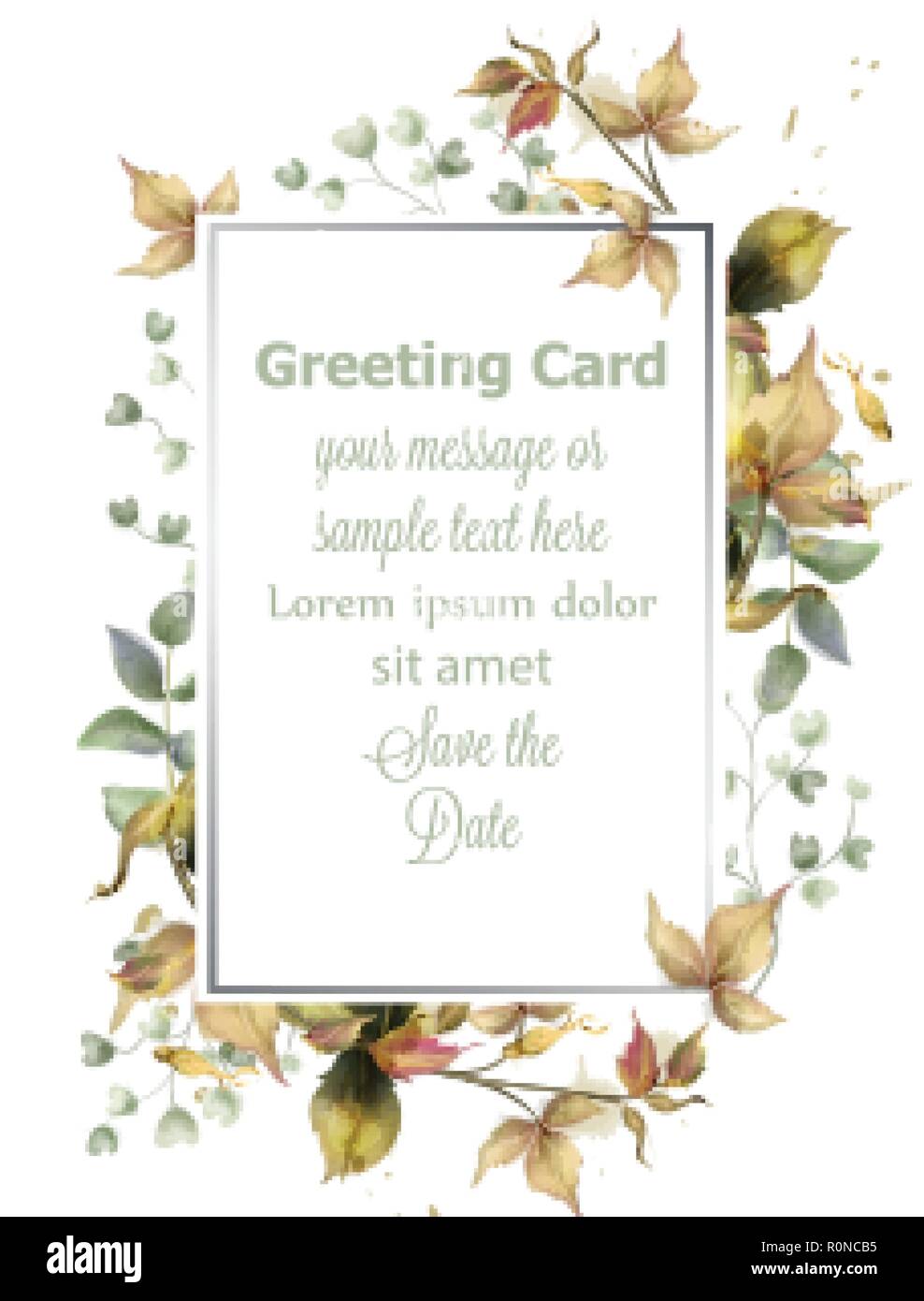 Greeting card frame with autumn leaves Vector. Simple modern beautiful ...