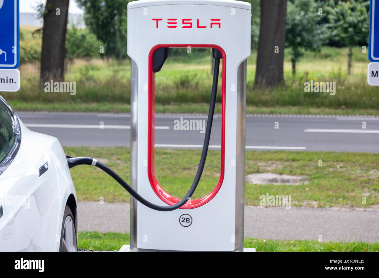 Horst, Netherlands - June 25, 2018: Tesla Super Charging station on ...