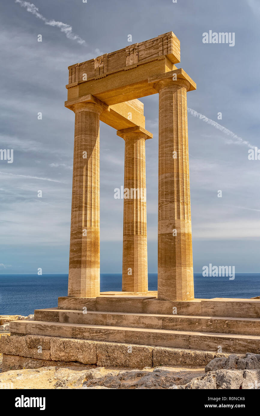 The ruins of this ancient citadel at Lindos sits proudly atop a steep ...