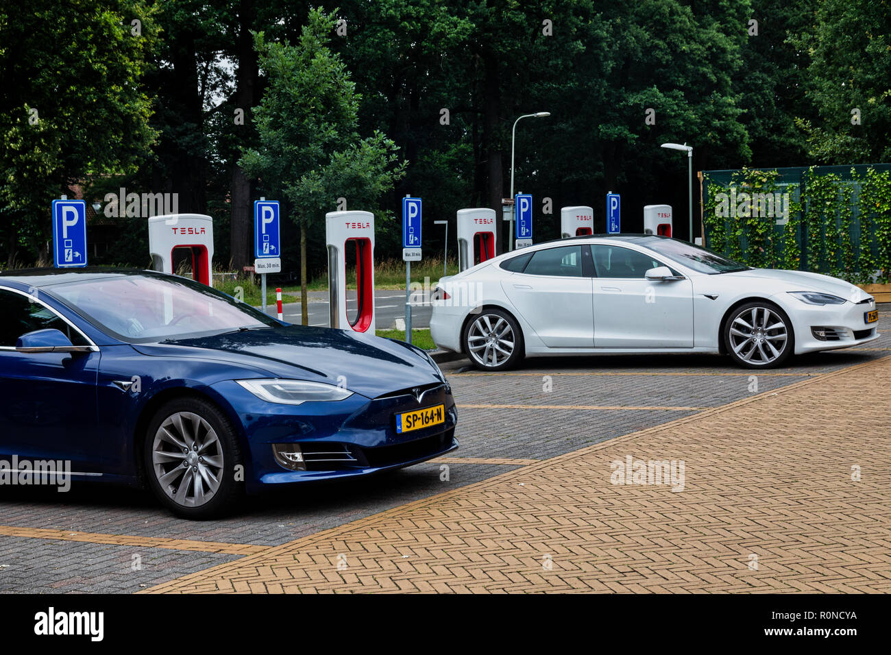 Horst, Netherlands - June 25, 2018: Tesla Super Charging station on ...