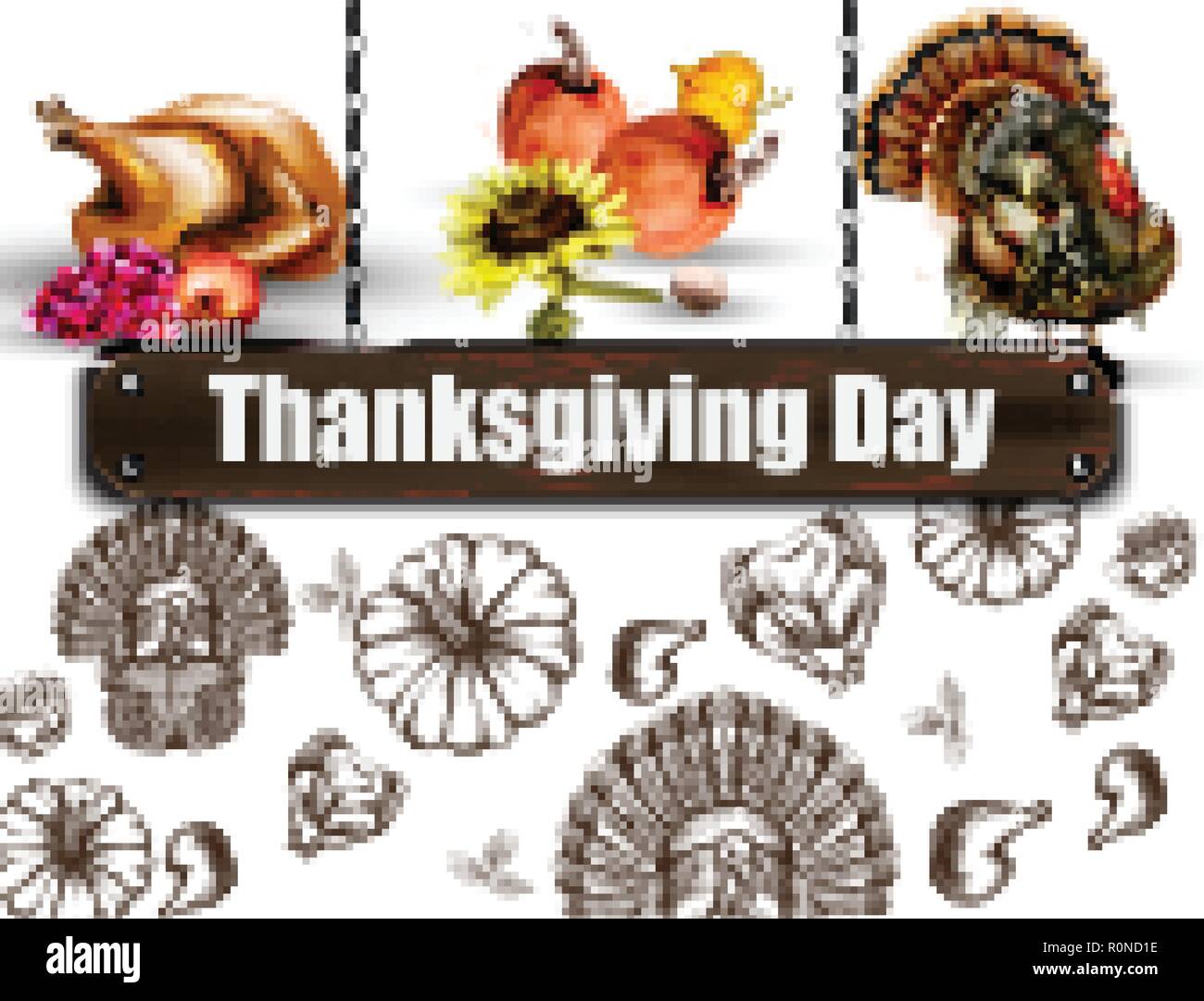 Thanksgiving day banner Vector. Turkey and pumpkins symbol pattern ...