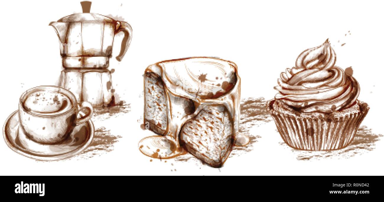 Menu card template drinks and cakes Vector. Fresh coffee, cupcakes ...