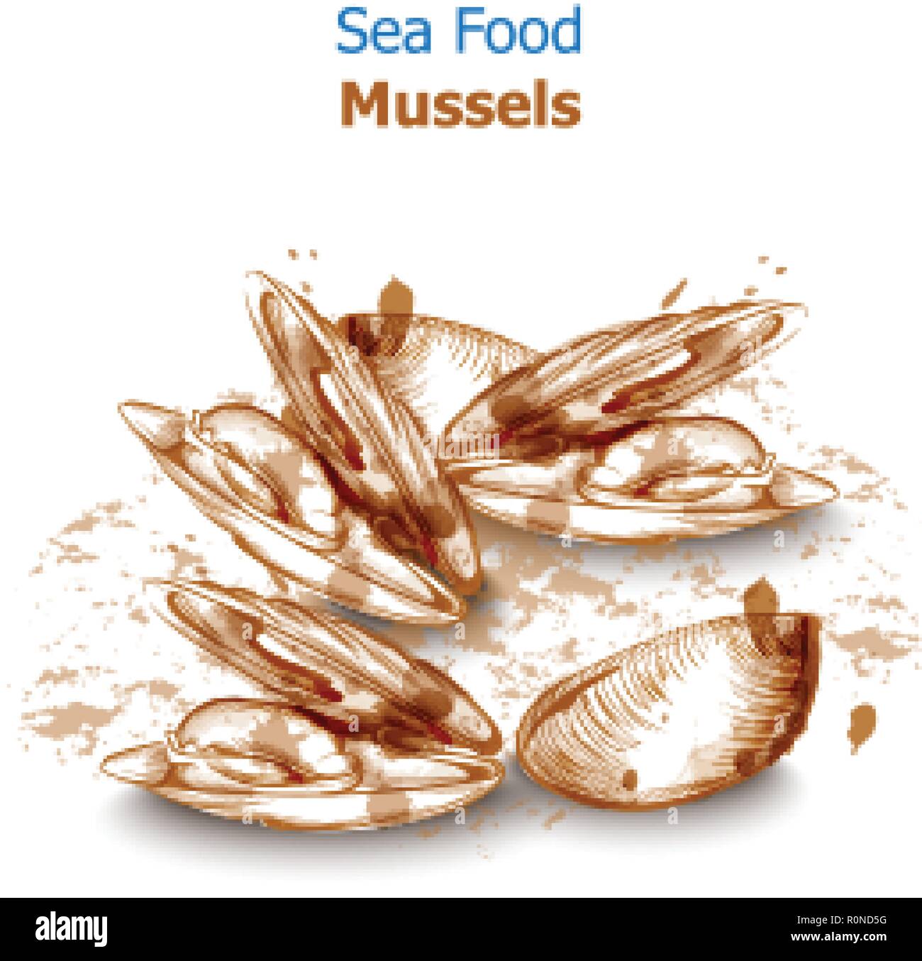 Menu card mussels seafood Vector. Fresh banner design line art Stock ...