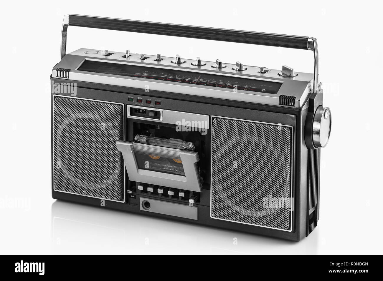 1980s Silver retro radio boom box on white background Stock Photo - Alamy