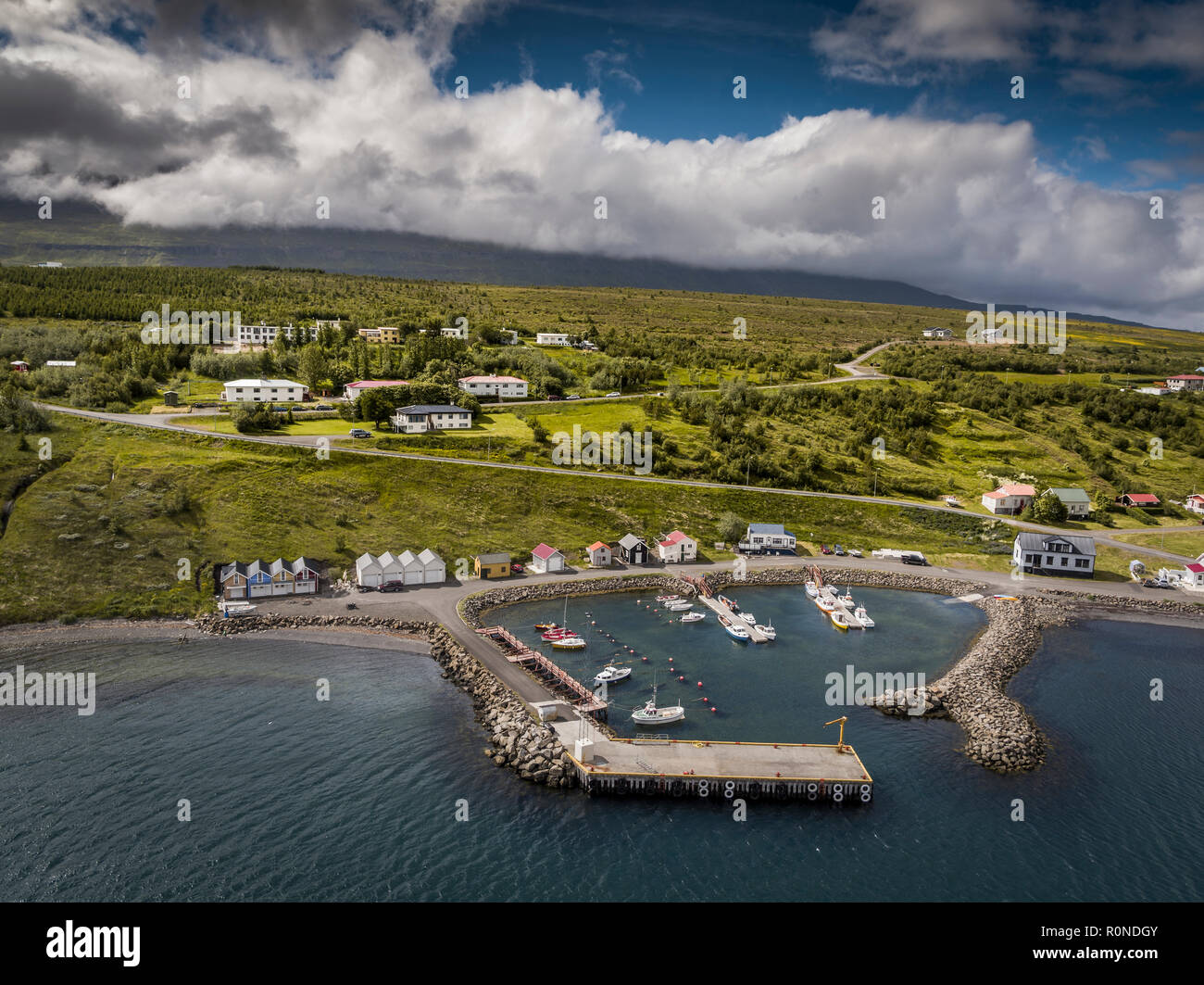 Harbor and town, Hjalteyri, Eyjafjordur, Northern Iceland Stock Photo ...