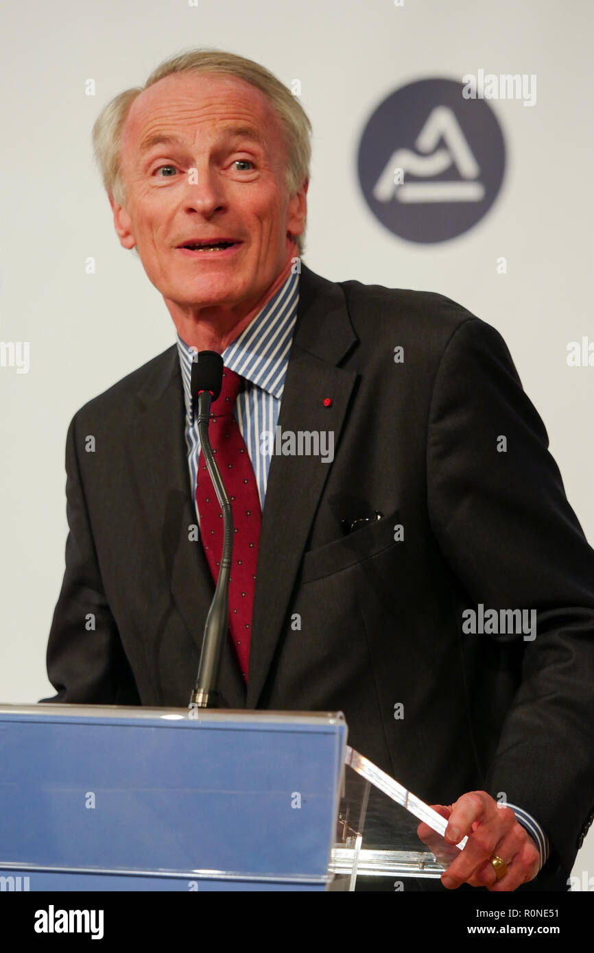 Jean-Dominique Senard, President of Michelin tyres company, talks at ...