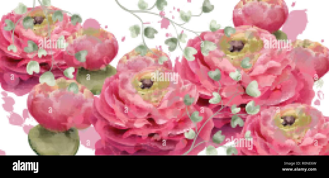 Spring flowers greeting card watercolor Vector. Beautiful vintage ...