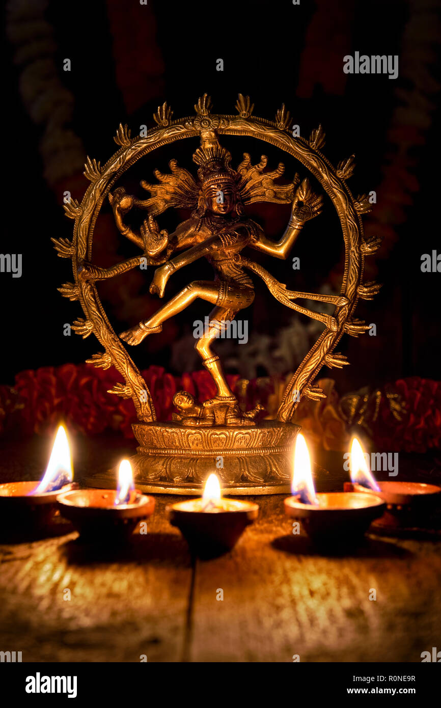 Shiva Nataraja with Diwali lights Stock Photo - Alamy