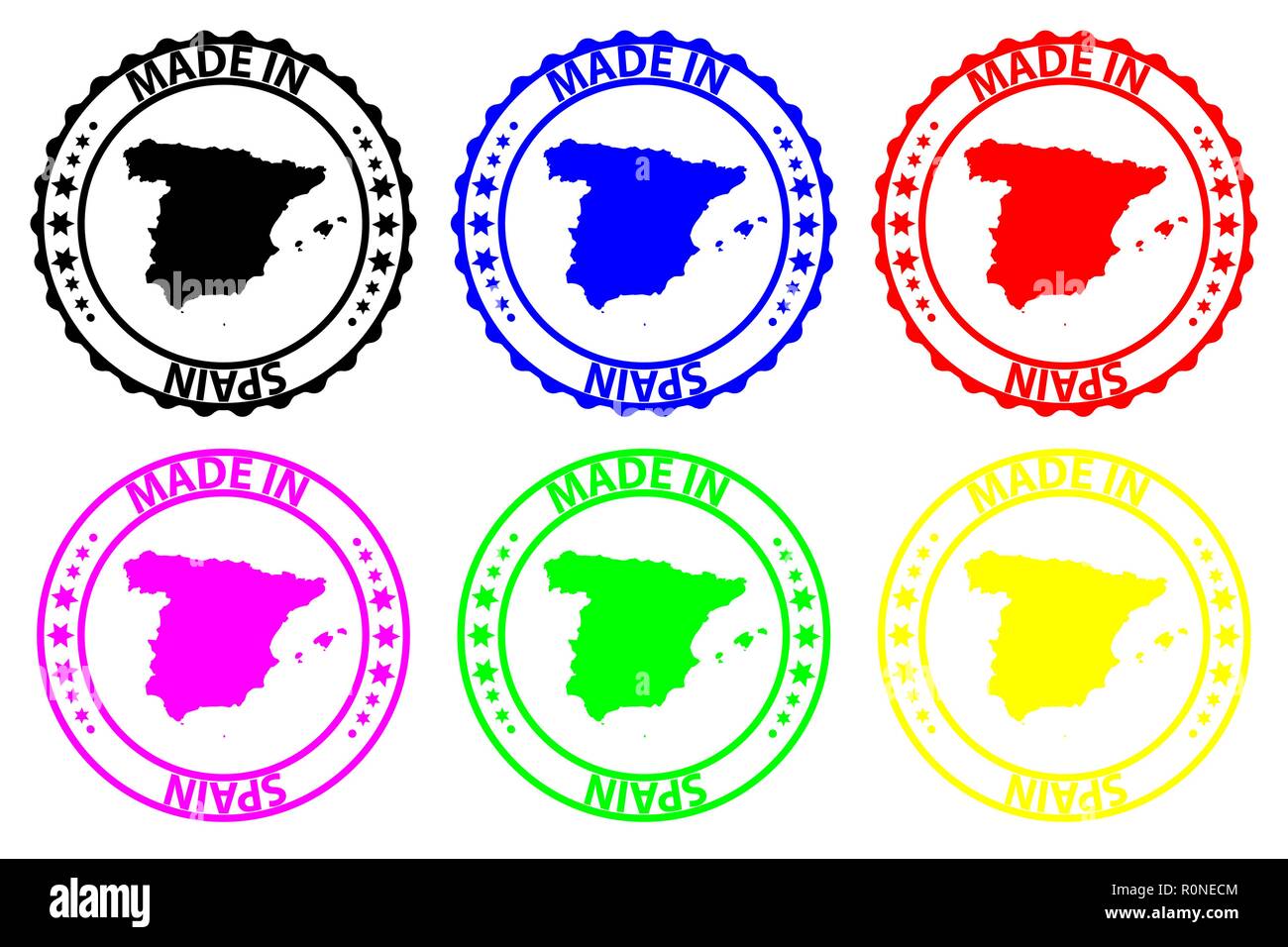 Made in Spain - rubber stamp - vector, Spain map pattern - black, blue ...