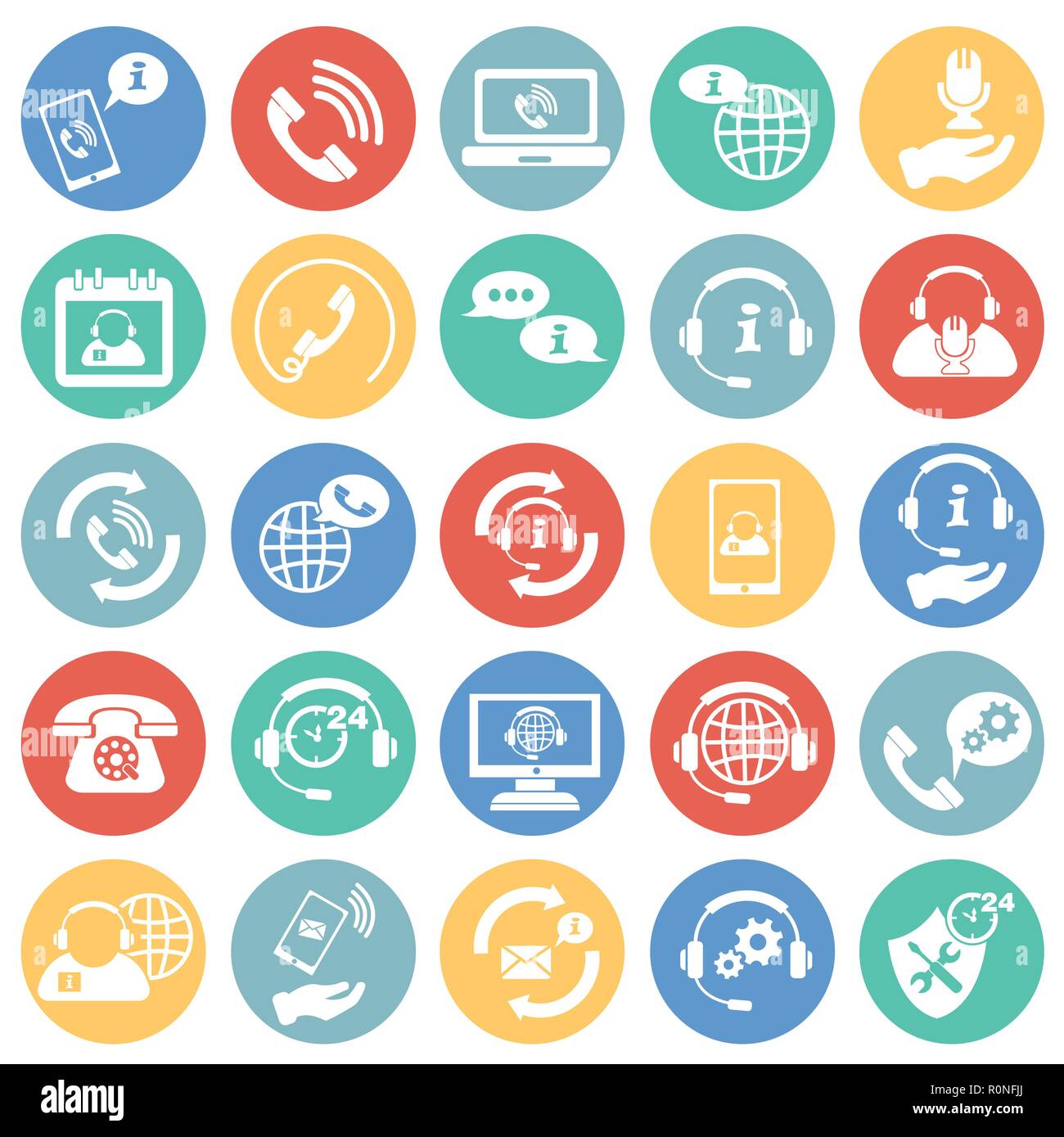 Call center help desk set on color circles white background icon Stock ...