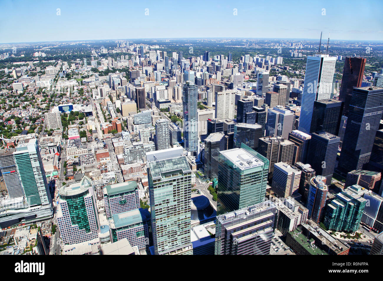 Aerial view of Toronto's downtown financial district showing skyscaper ...