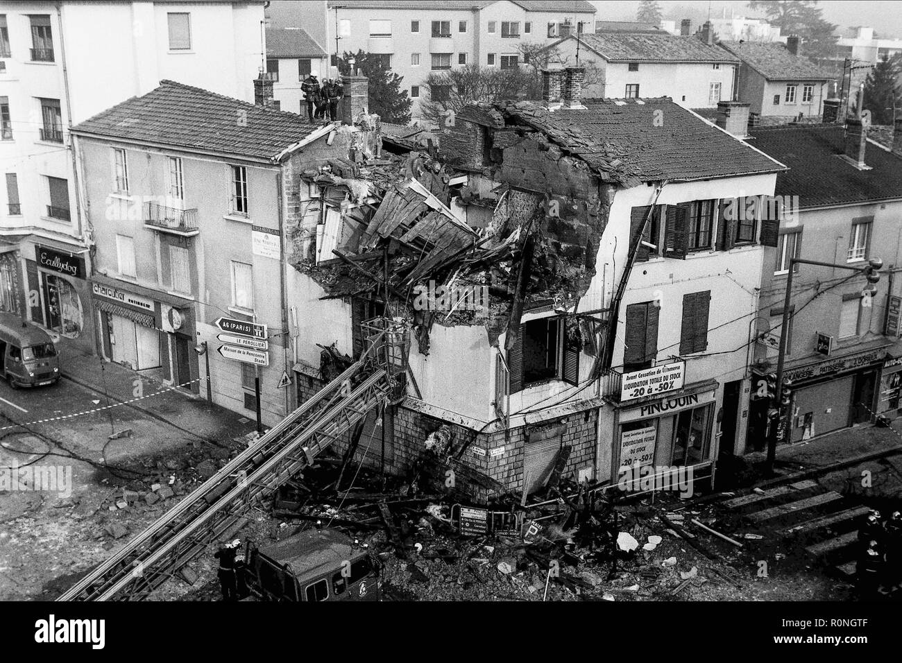 Firefighters operate after a gas explosion, Ecully, France Stock Photo ...