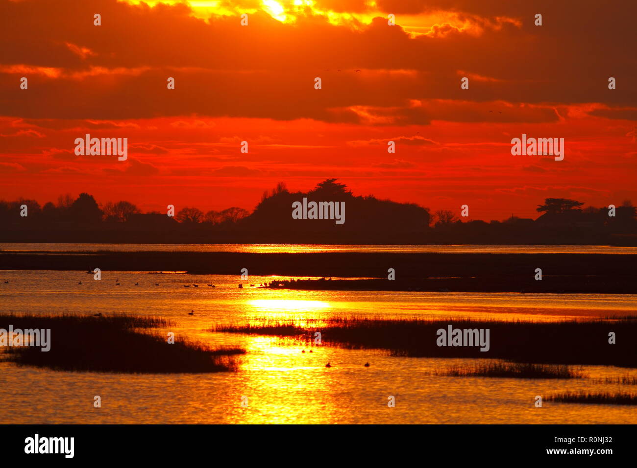 Sunset in Pagham Harbour, Local Nature Reserve, UK Stock Photo - Alamy