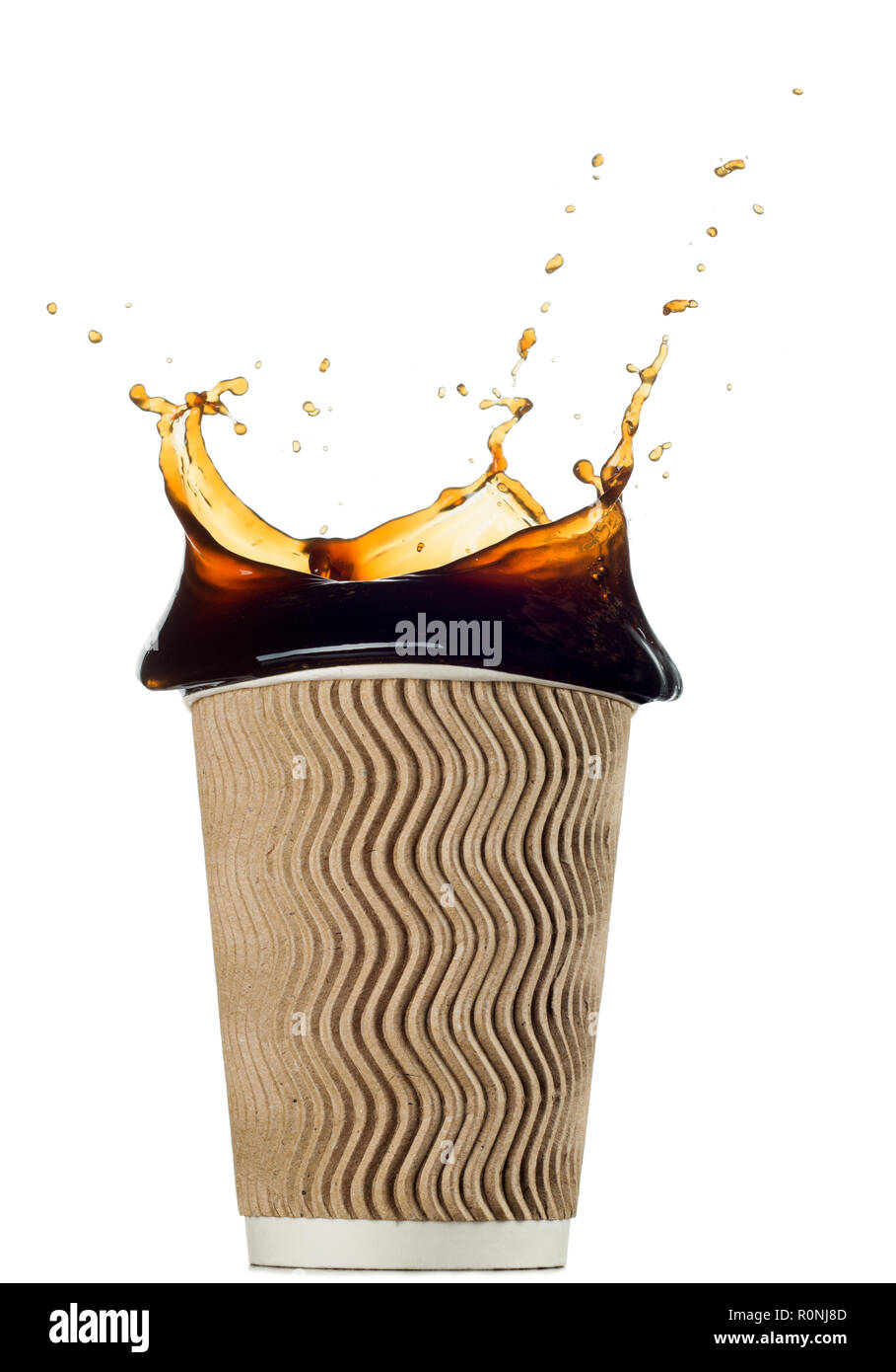 disposable paper cup with coffee splash isolated on white background ...