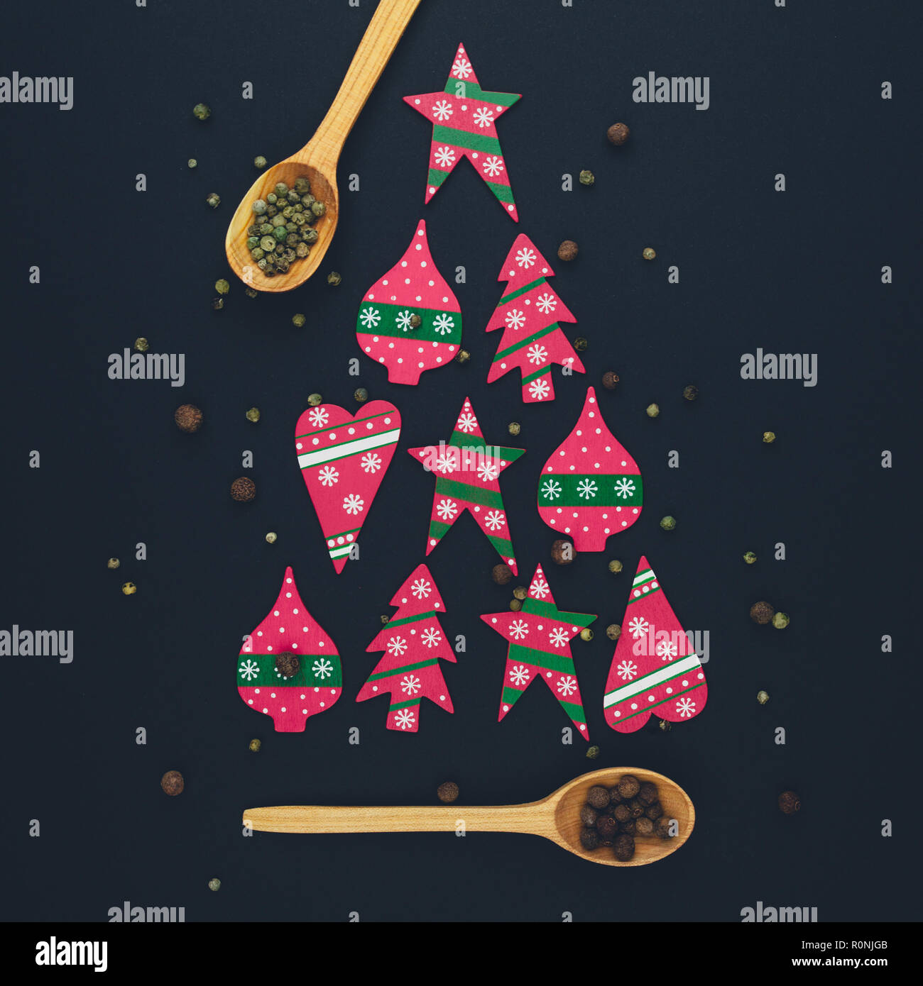 Christmas tree made from red candies and wooden spoons Stock Photo - Alamy