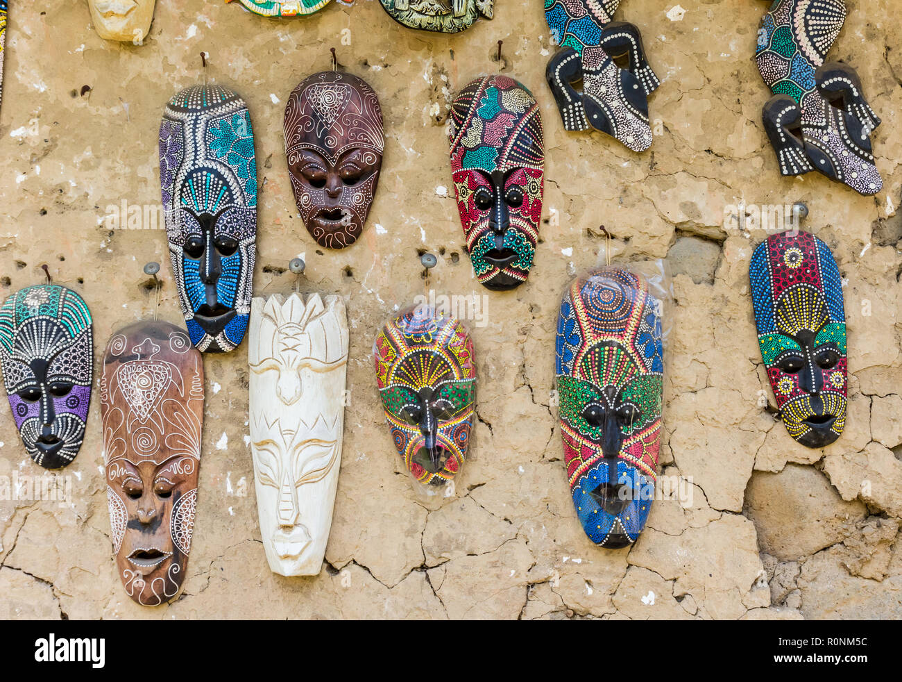 Traditional Balinese masks at a souvenir shop in Tenganan village ...