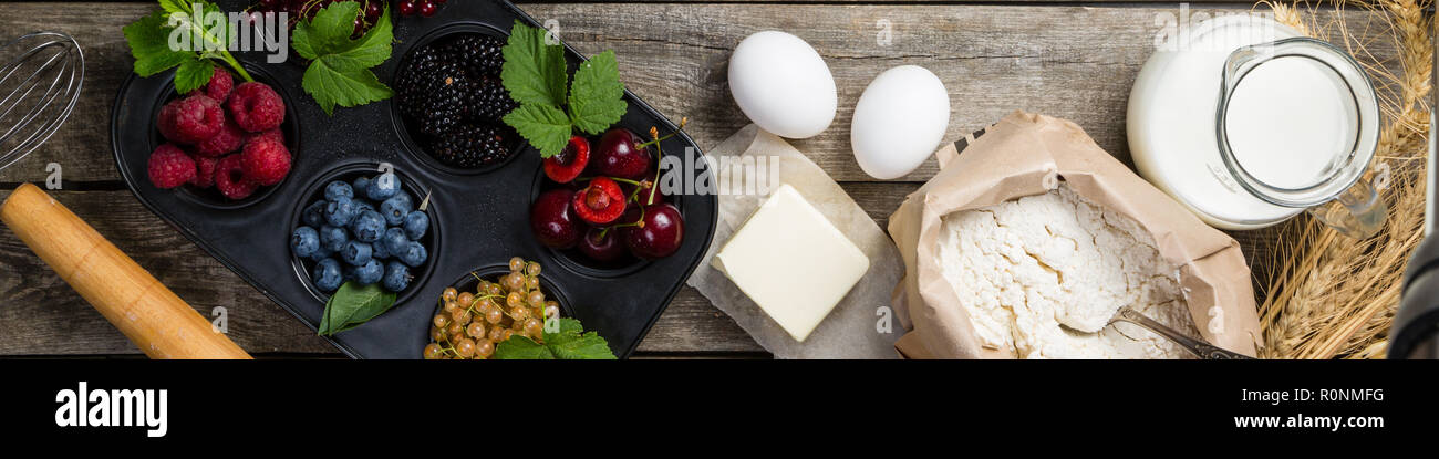 Baking concept - ingredients on rustic wood background Stock Photo - Alamy