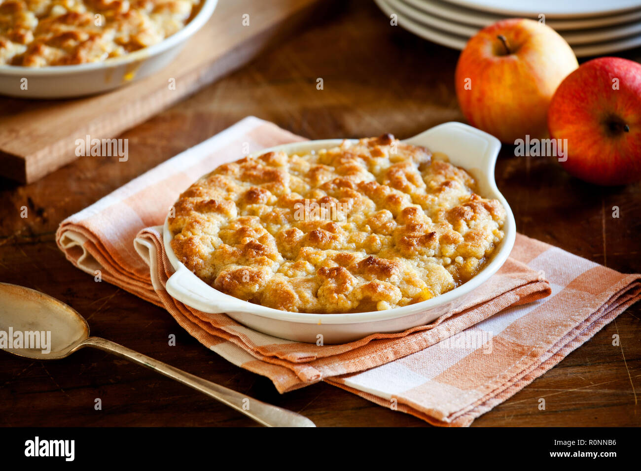 Homemade crumble with organic apples from the garden Stock Photo - Alamy