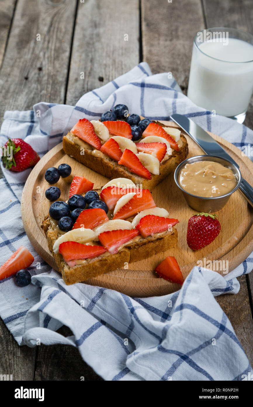 Independence day breakfast - toast with strawberry and blueberry Stock ...