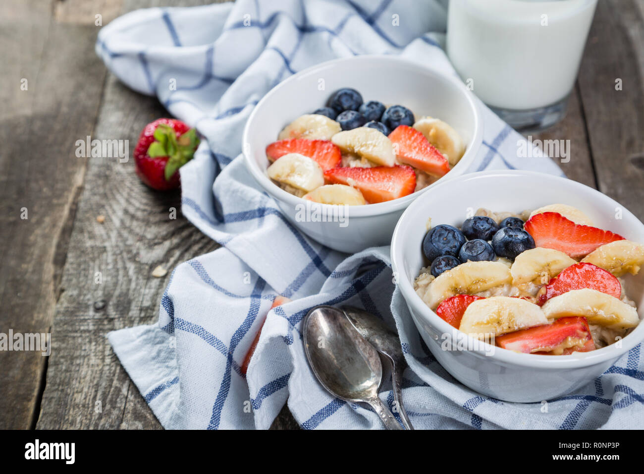 Independence day breakfast - oat meal with strawberry and blueberry ...