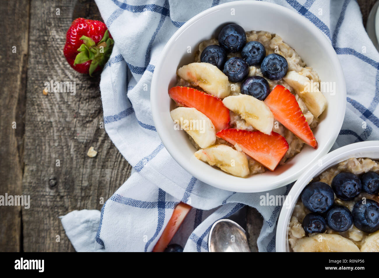 Independence day breakfast - oat meal with strawberry and blueberry ...