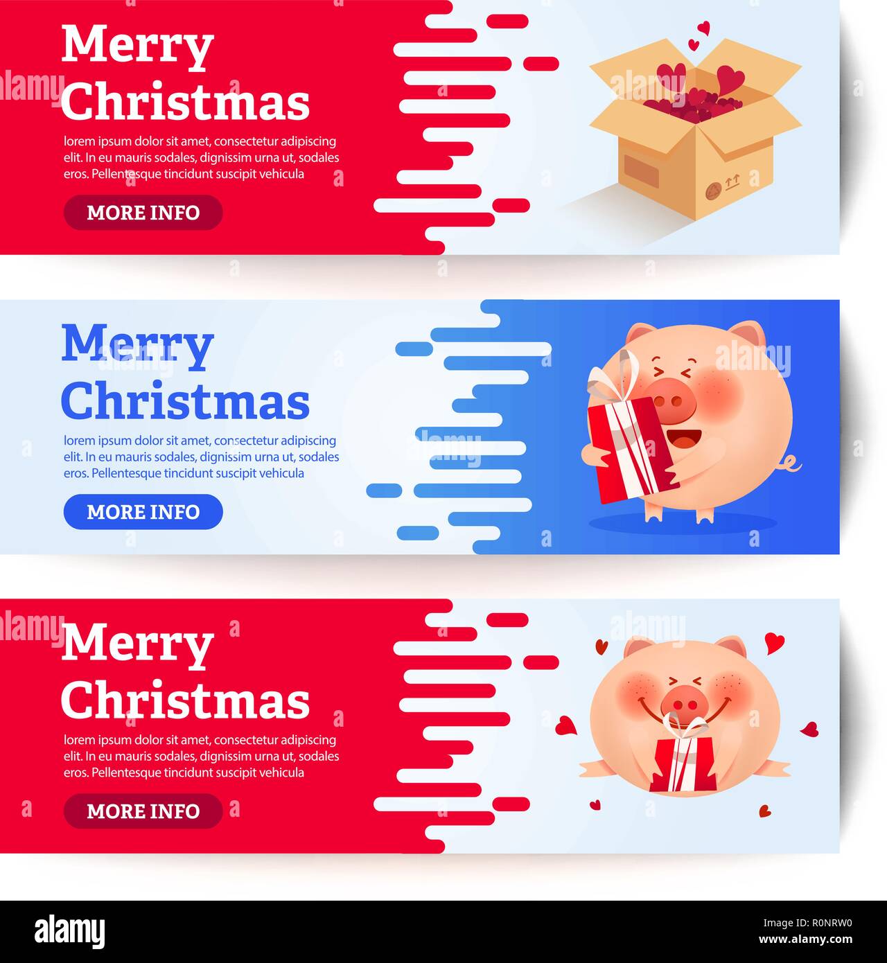 Santa pigs with gift banners. The year of the pig. Holiday greeting ...