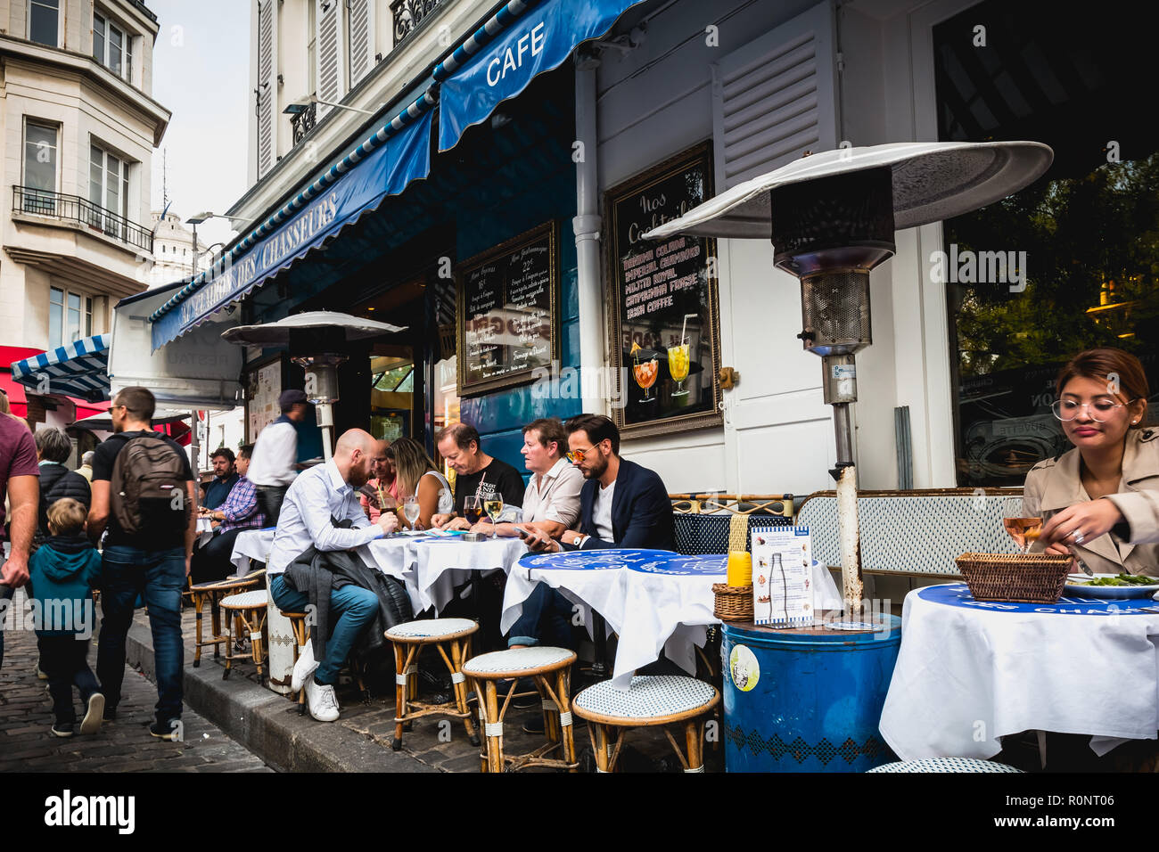 Paris, France - October 6, 2018: street atmosphere in the Montmartre ...