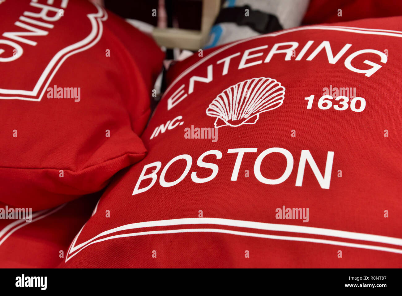 Red "Entering Boston" cushions Stock Photo - Alamy