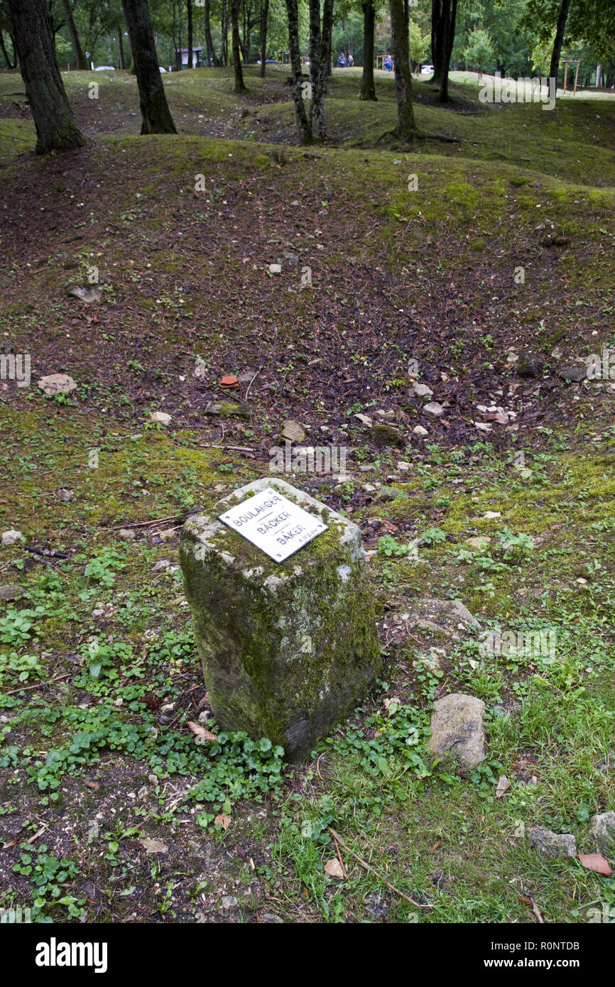 A post marks the site of the bakery in Fleury Devant Douaumont, a ...