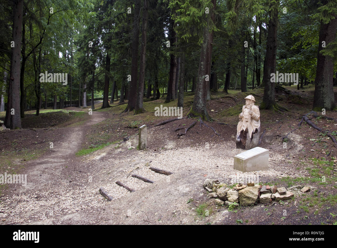 A tree stump carved into the figure of a World War One French soldier ...