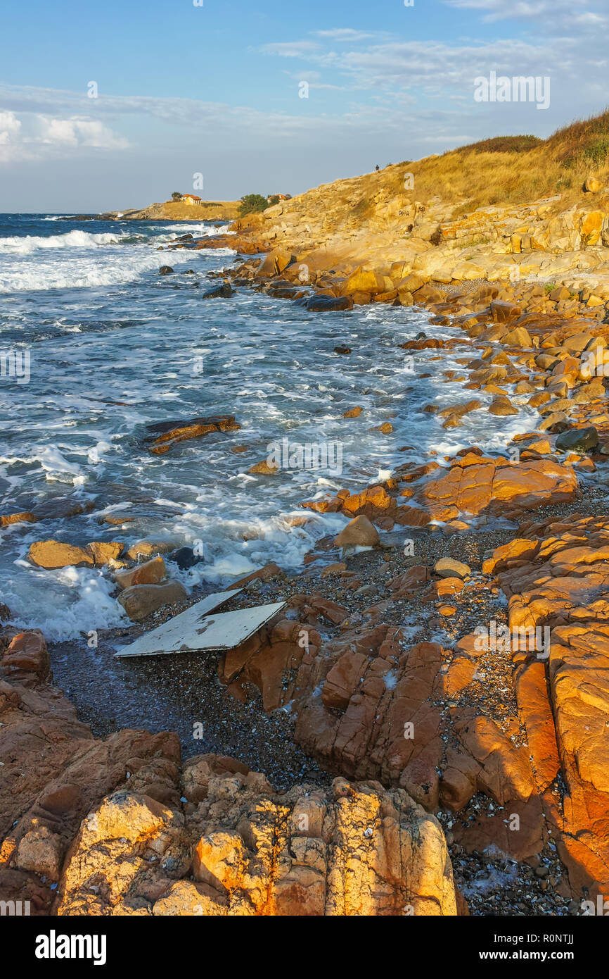 Amazing Sunset Seascape of the rocks at the coastline of Chernomorets ...