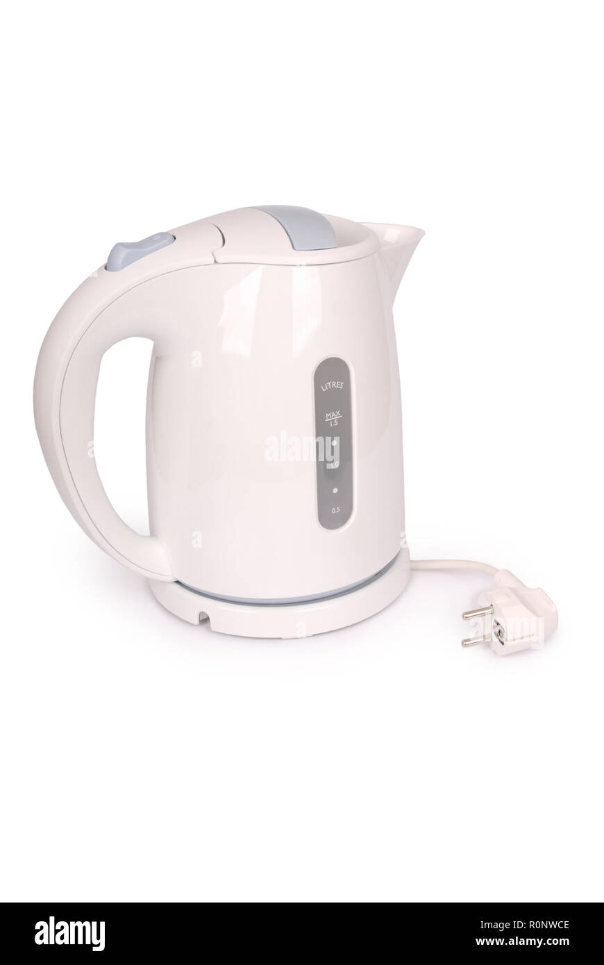 White electric kettle isolated on white background Stock Photo - Alamy