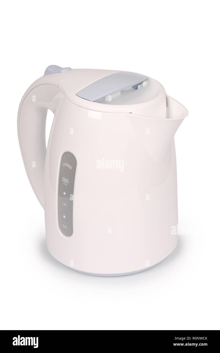 White electric kettle isolated on white background Stock Photo - Alamy