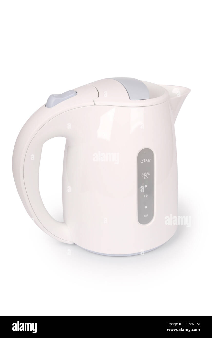 White electric kettle isolated on white background Stock Photo - Alamy