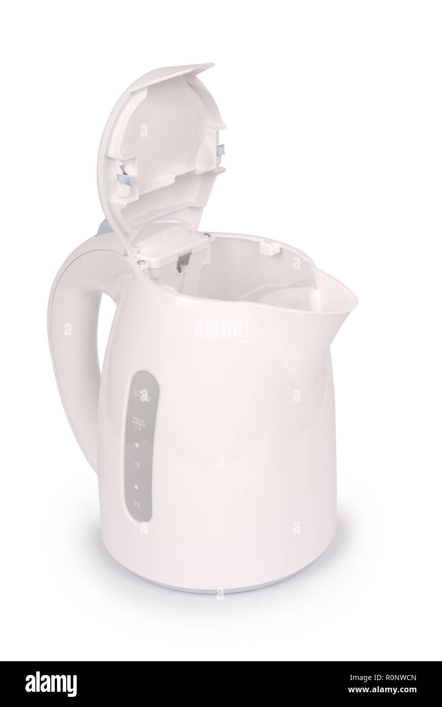 White electric kettle isolated on white background Stock Photo - Alamy